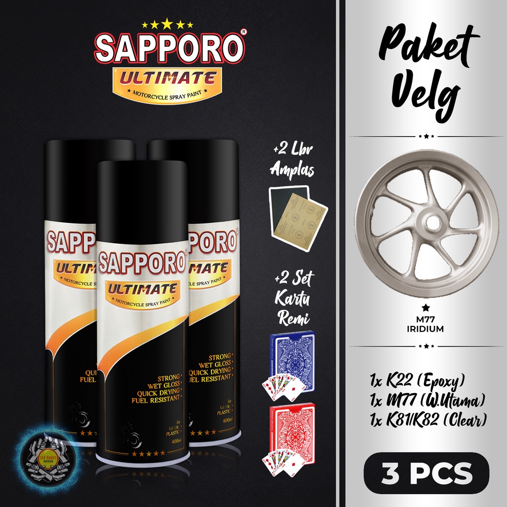 Jual PAKET VELG M77 IRIDIUM SAPPORO ULTIMATE CAT SEMPROT 400 ML CAT MOTOR AEROSOL PYLOX VELG OZ ...