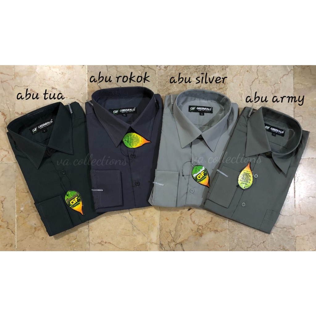 Jual KEMEJA PRIA GREENFALO - KEMEJA POLOS LENGAN PANJANG PRIA ABU TUA ...