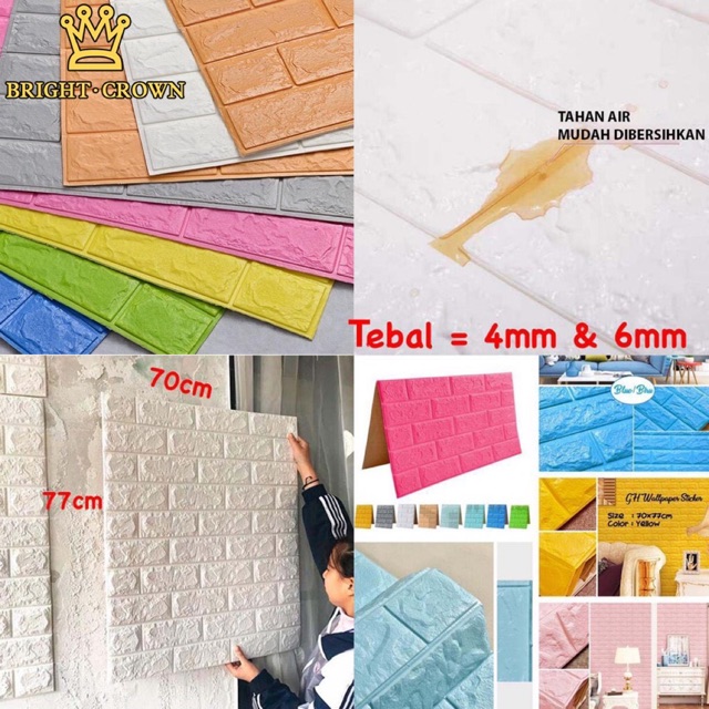 Jual Wallpaper 3D foam batu bata ukuran 70 x 77cm / wallstiker 3D foam / Wallpaper 3D foam brick ...