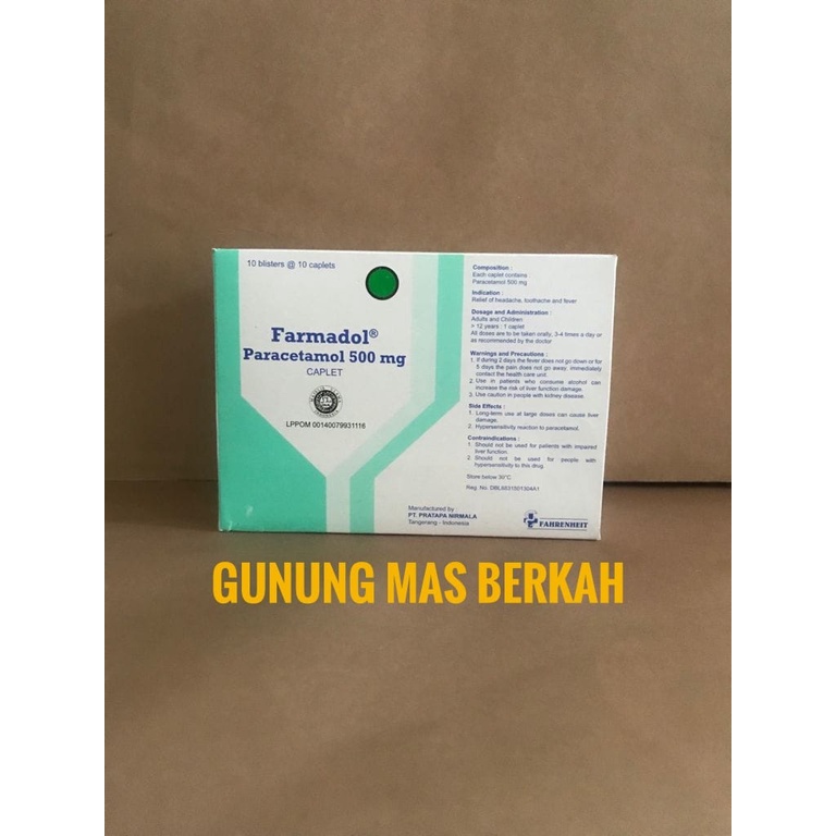 Jual FARMADOL 500MG farmadol 500mg isi 100 TABLET - Meredakan sakit ...