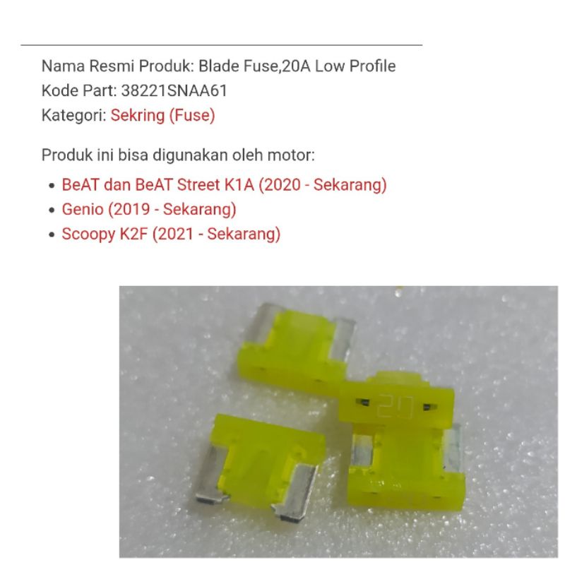 Jual Fuse/sikring mini 20A low profile | Shopee Indonesia