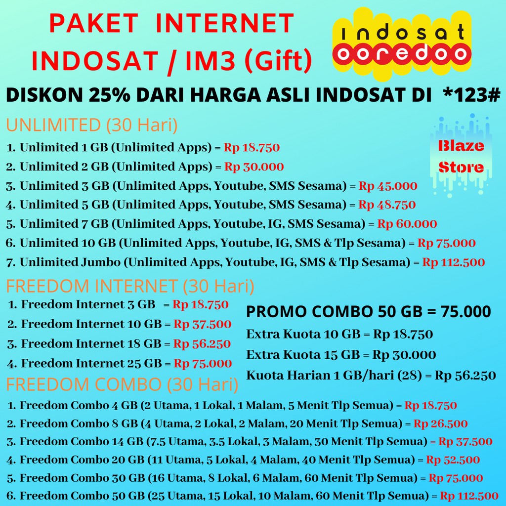 PAKET DATA INDOSAT IM3 DISKON 25% TERMURAH VIA GIFT RESMI | Shopee ...