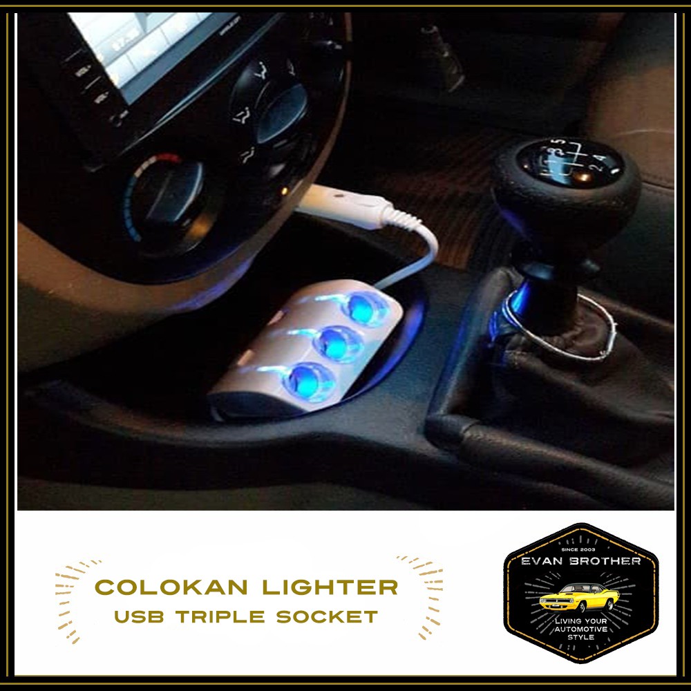 Jual Colokan Charger HP Mobil USB Lighter Rokok 3 Lubang | Shopee Indonesia