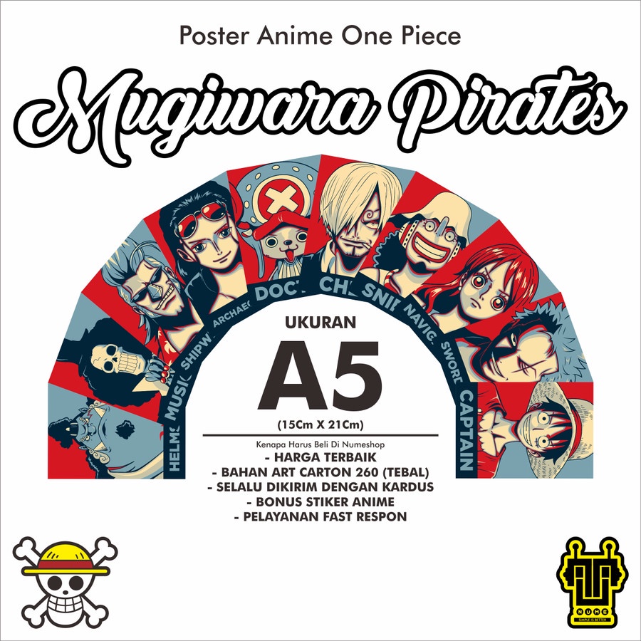 Jual Poster One Piece Straw Hat Pirates Mugiwara Crew Ukuran A5 1Set ...