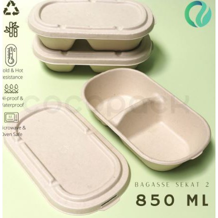 Jual Tempat Makan Ramah Lingkungan - Bagasse (Serat Tebu) Oval 850ml Sekat 2 - 10 PCS | Shopee ...