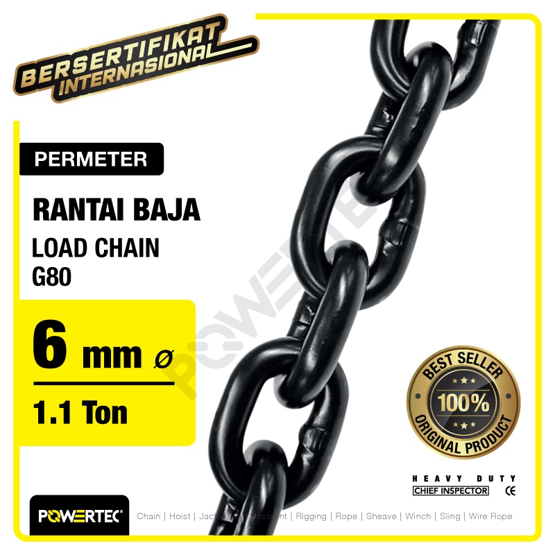 Jual POWERTEC Load Chain / Rantai Baja G80 - 6mm - Meteran | Shopee Indonesia