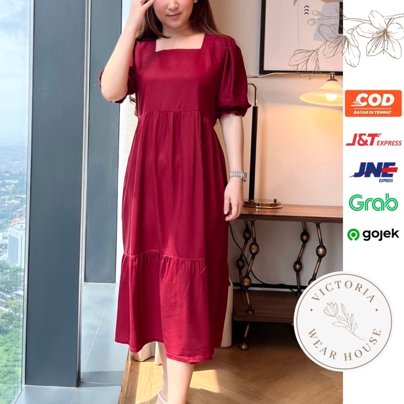 Jual Lisa Dress - Dress Lengan Balon / Dress Midi / Dress Korea / Dress ...