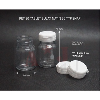 Jual Botol 30 Tablet Bulat Putih Snap / Botol Obat bulat snap / Botol ...