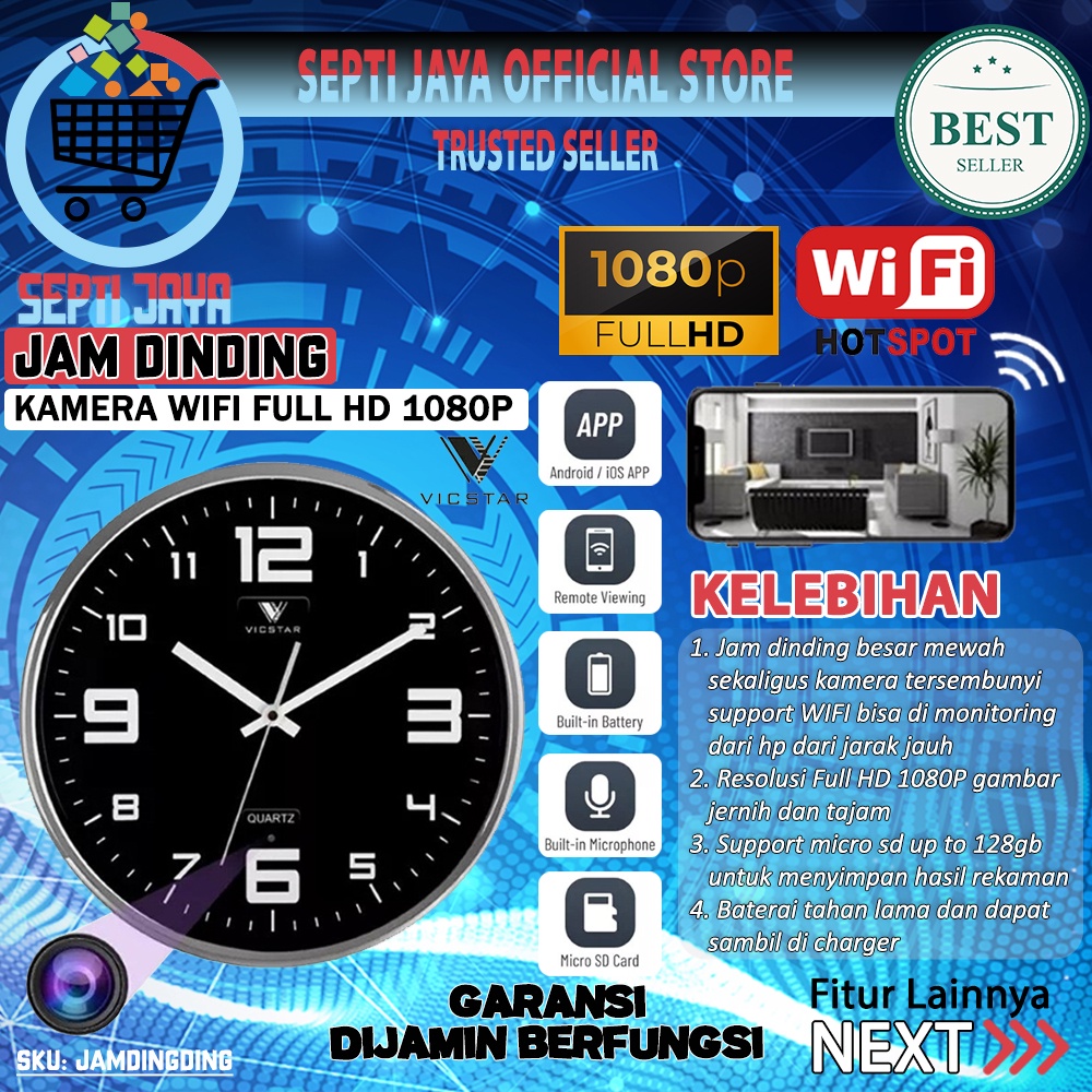 Jual IP Kamera CCTV Jam Dinding Vicstar Ip Camera Wireless CCTV WIFI ...