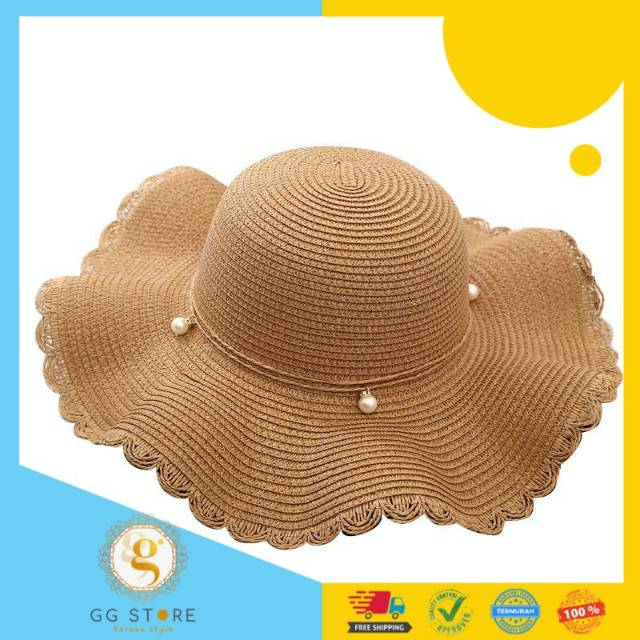 Jual TP099 TOPI PANTAI JERAMI TABIR SURYA TOPI LIPAT TOPI PANTAI WANITA ...