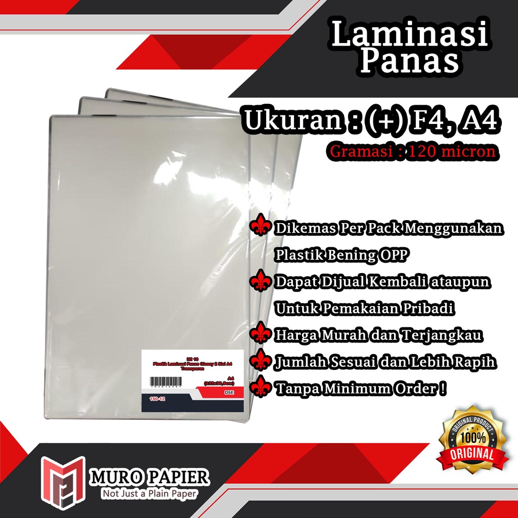 Jual ( PER PAK - ISI 10 ) Plastik Laminasi Panas 2 Sisi F4 A4 - by Muro Papier | Shopee Indonesia