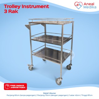 Jual Troly Instrument 3 Rak Susun Stainless Steel - Trolley Troli ...