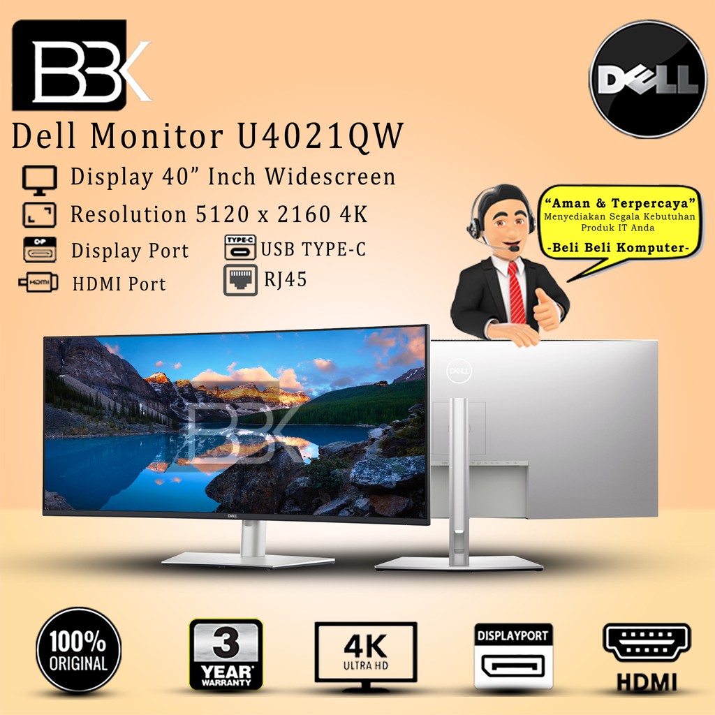 Jual Monitor Dell 40" inch Monitor Curved U4021QW 3 Year | Shopee Indonesia