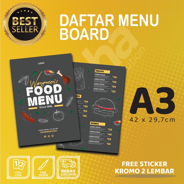 Jual Cetak Daftar Menu Board / Papan Menu / Menu Resto A3 (Paket Hemat ...