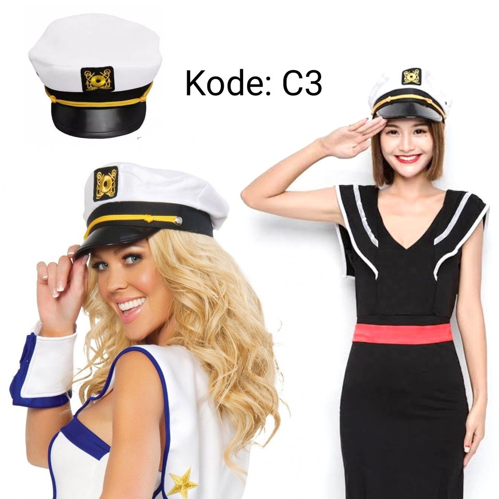 Jual Topi Kapten Pelaut / Topi Pelaut Putih / White Yacht Navy Skipper ...