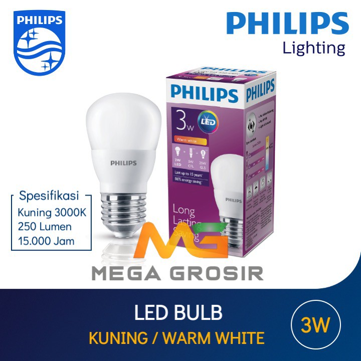 Lampu Philips LED Bulb MyCare 3W Kuning Warm White 3000K (LEDBulb 3 ...