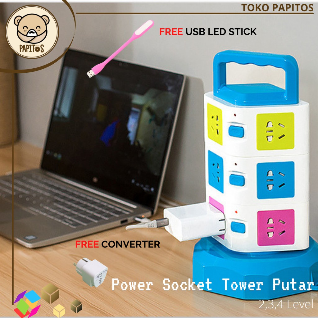 Jual Power Socket Tower Putar | 2 Level | Shopee Indonesia