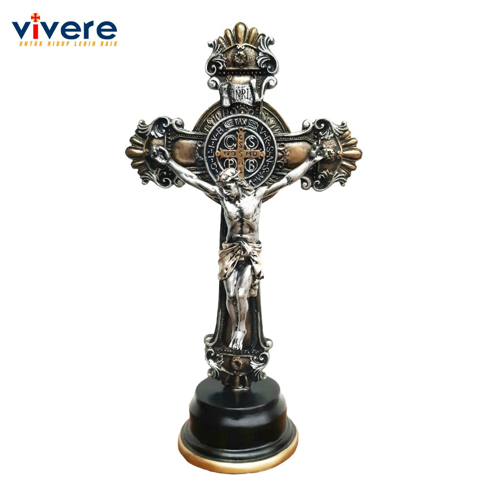 Jual Salib Yesus Plus Medali St Benedictus Dual Tone Duduk 33 cm ...