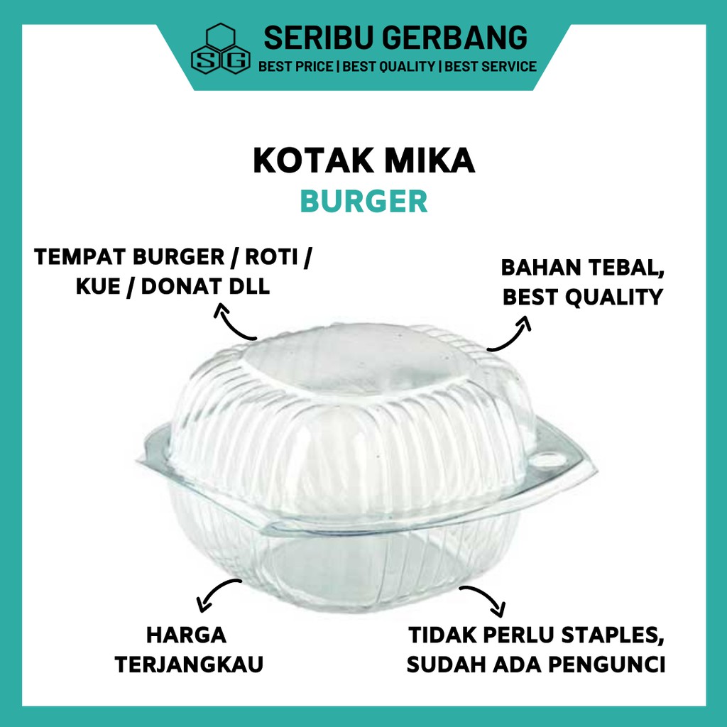 50PC PLASTIK MIKA BOX BURGER KOTAK HAMBURGER KUE ROTI BENING | Shopee ...