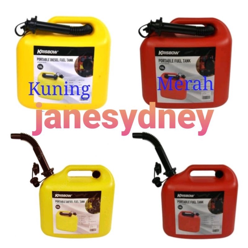 Jual KRISBOW JERIGEN BENSIN SOLAR PLASTIK 10L FUEL GASOLINE TANK JERRY ...