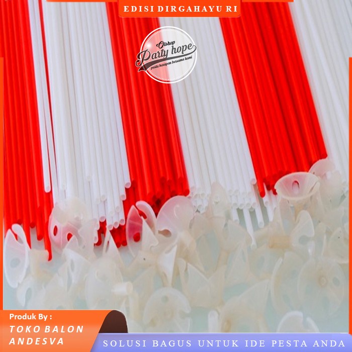 Jual Stik Balon merah Putih isi 10 / Tangkai Balon / Gagang Balon ...