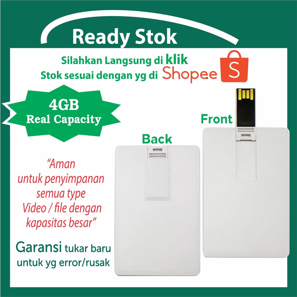 Jual FlashDisk Kartu Usb Kartu 4GB - REAL KAPASITAS - (Putih Polos ...