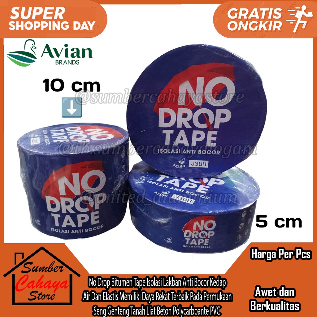 Jual AVIAN No Drop Bitumen Tape Isolasi Lakban Solatip Anti Bocor Ukuran 10Cm X 5m Per Roll ...
