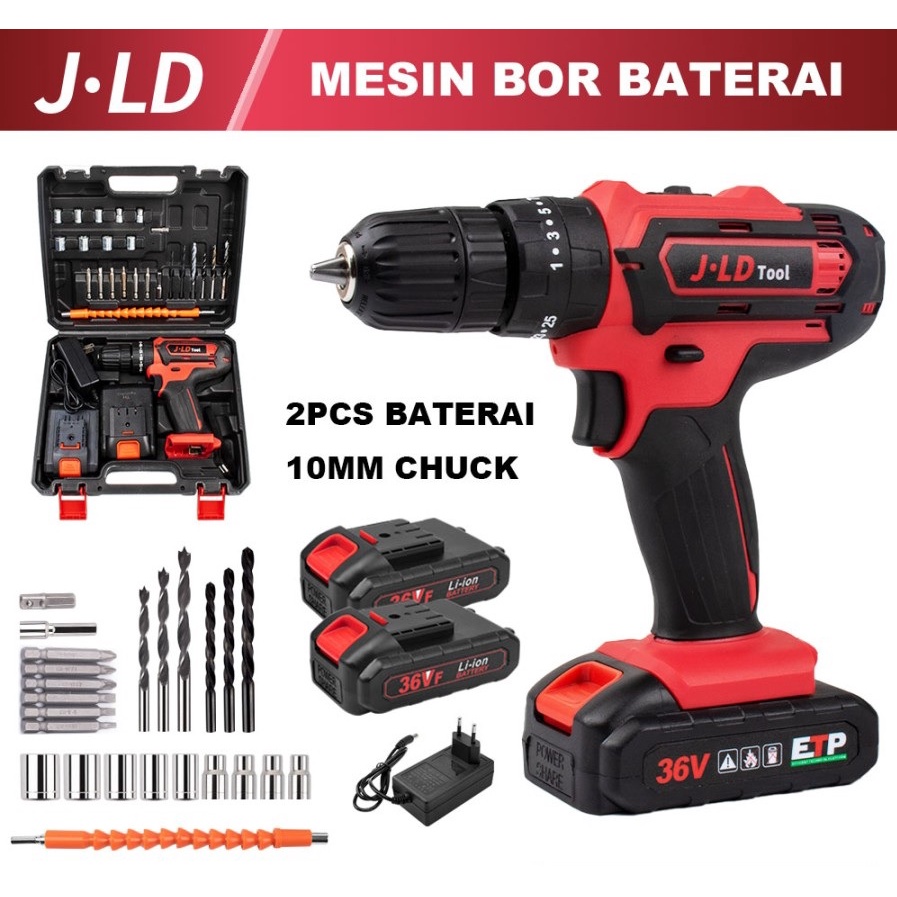 Jual Mesin Bor Cas 36V JLD 2 Baterai Cordless Impact Drill Lengkap ...