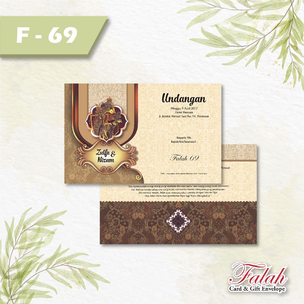 Jual Undangan Falah 069 Undangan Pernikahan BAHAN BRIEF CARD BC TIK ...
