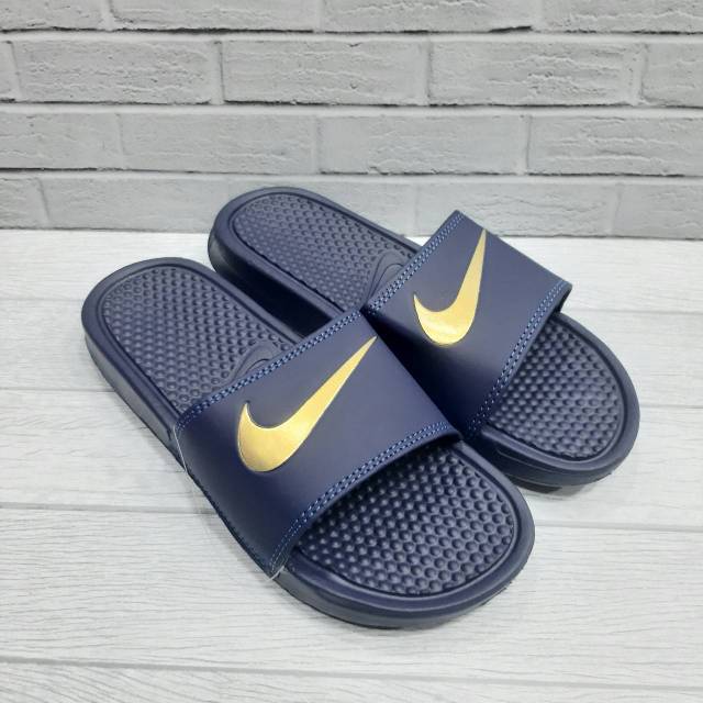 Jual Sendal Nike Benassi Navy Gold Premium Quality Indonesia|Shopee ...