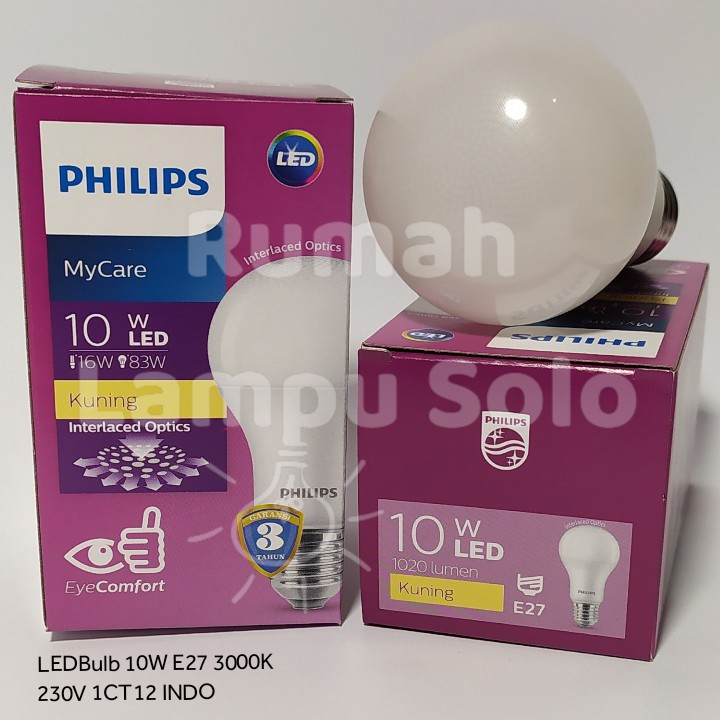 Jual LAMPU BOHLAM LED BULB PHILIPS 10W KUNING 3000K E27 MY CARE ...