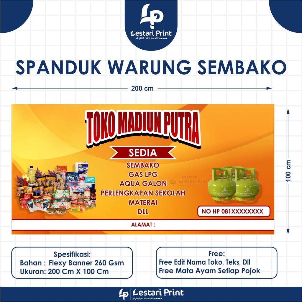 Jual SPANDUK BANNER WARUNG SEMBAKO / TOKO KELONTONG / UK. 200 CM X 100 CM / LESTARI PRINT ...
