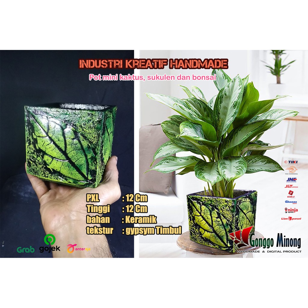 Jual Pot bahan keramik tekstur daun timbul dari gypsum HANDMADE ...