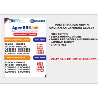 Jual Label poster harga admin Agen Brilink Ukuran A4 Laminasi Glossy ...