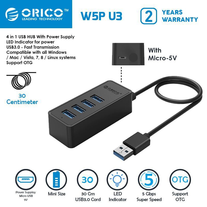 Jual Orico W5P-U3-30 4 Port USB3.0 HUB with Micro B Power Port ...