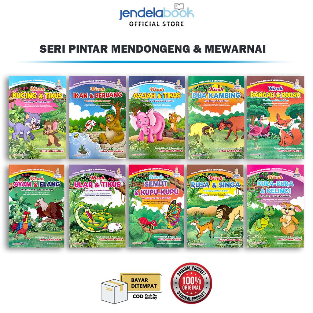 Buku Anak Seri Pintar Mendongeng & Mewarnai Cerita Binatang Bilingual ...