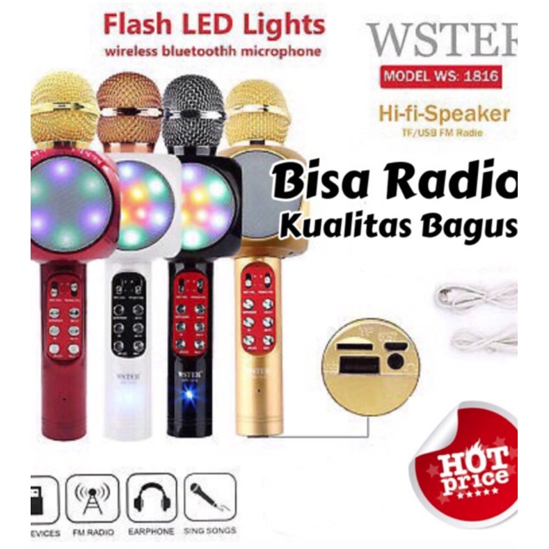 Jual Mic Wireless Bluetooth Karaoke Smule LED RGB Microphone | Shopee ...