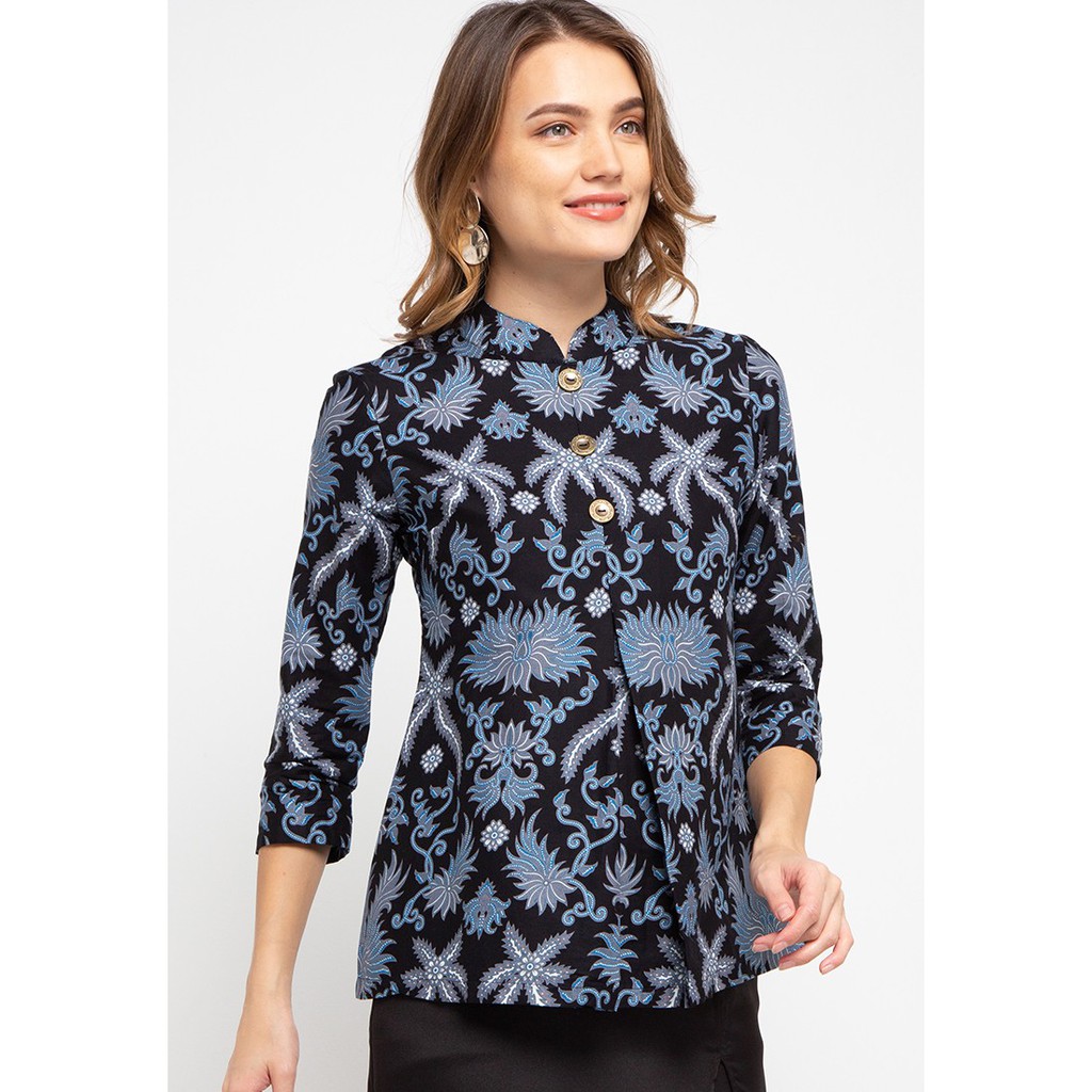 Jual Arjuna Weda Blouse Batik Daun Pakis - Biru | Shopee Indonesia