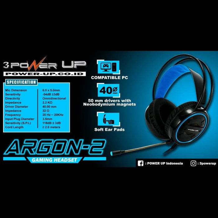 Jual Headset Power UP ARGON-2 Headphone Gaming PowerUP Argon 2 | Shopee ...