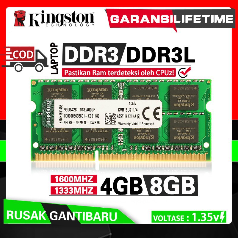 Jual [Ram laptop] kingston SODIMM DDR3 4GB DDR3L 4GB DDR3 8GB DDR3L 8GB 1600MHZ/PC12800 1333MHZ ...