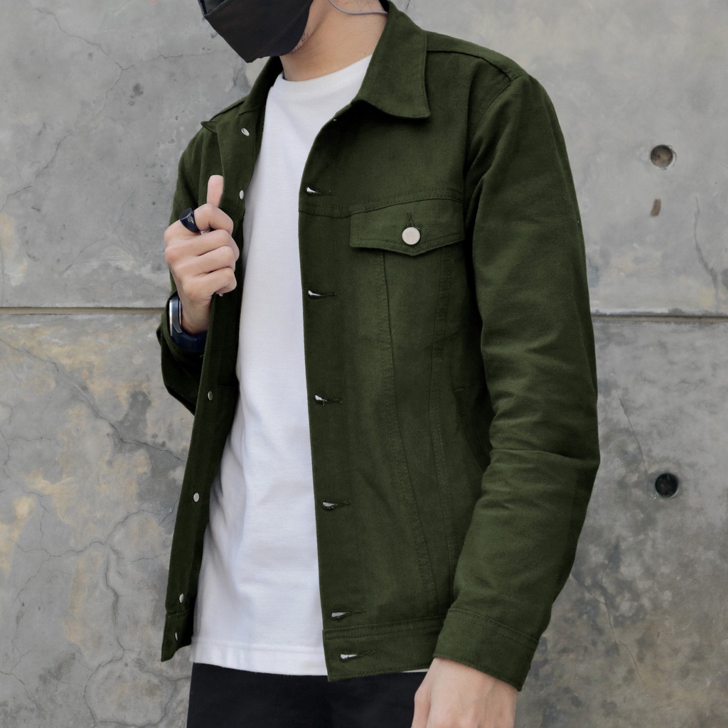 Jual Arthur Canvas Suede Trucker Jacket Green Army [ Jaket Trucker Pria ...