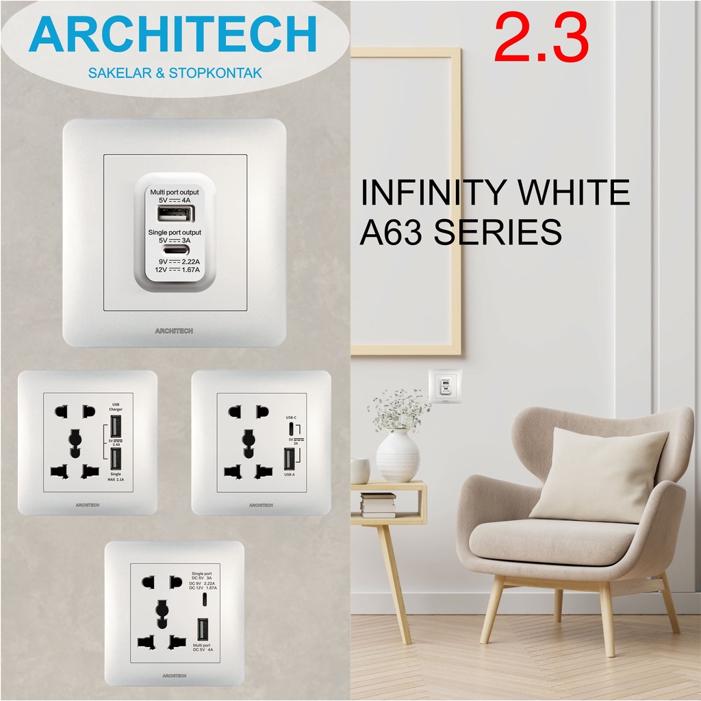 Jual ARCHITECH INFINITY WHITE/ SAKLAR USB COLOKAN / STOP KONTAK A63 NEW 2.3 gabungan | Shopee ...