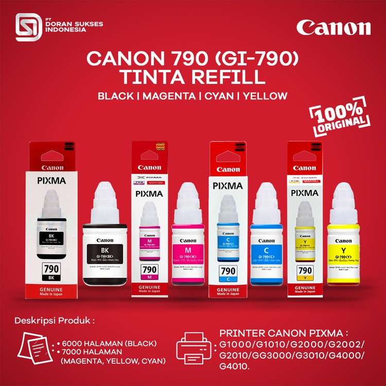 Jual Tinta Canon GI790 GI-790 Refill Printer G1000 G1010 G2010 ORIGINAL ...
