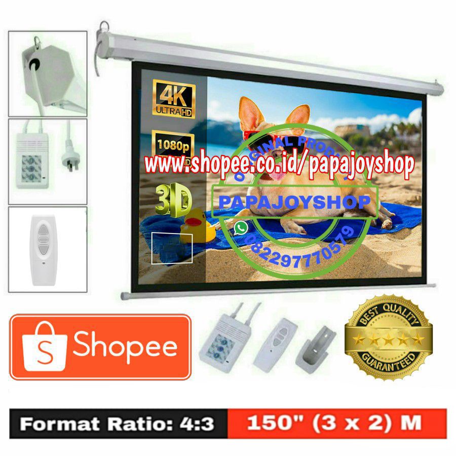 Jual Screen Proyektor Motorized 150" (3 x 2) Meter Layar 150 inch ...