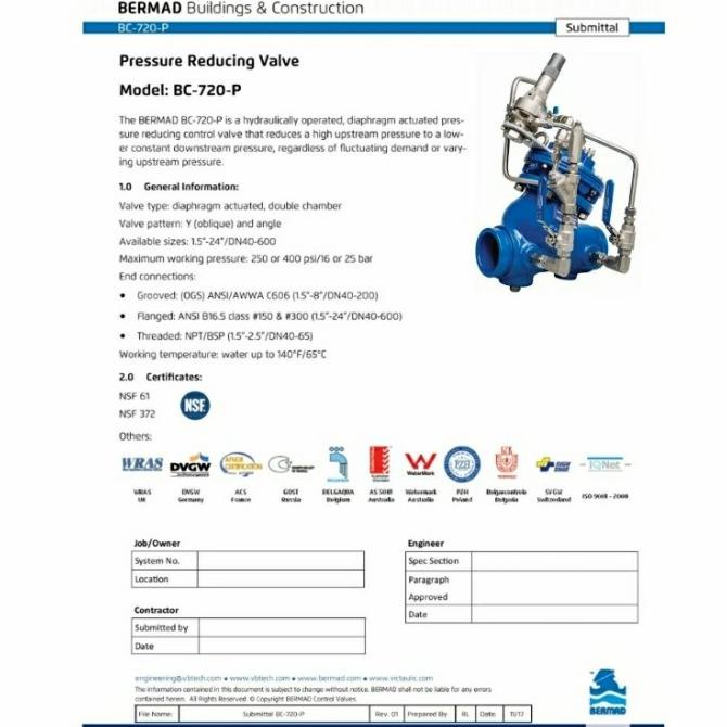 Jual Pressure Reducing Valve Style Bc-720-P 6" Bermad By Victaulic ...