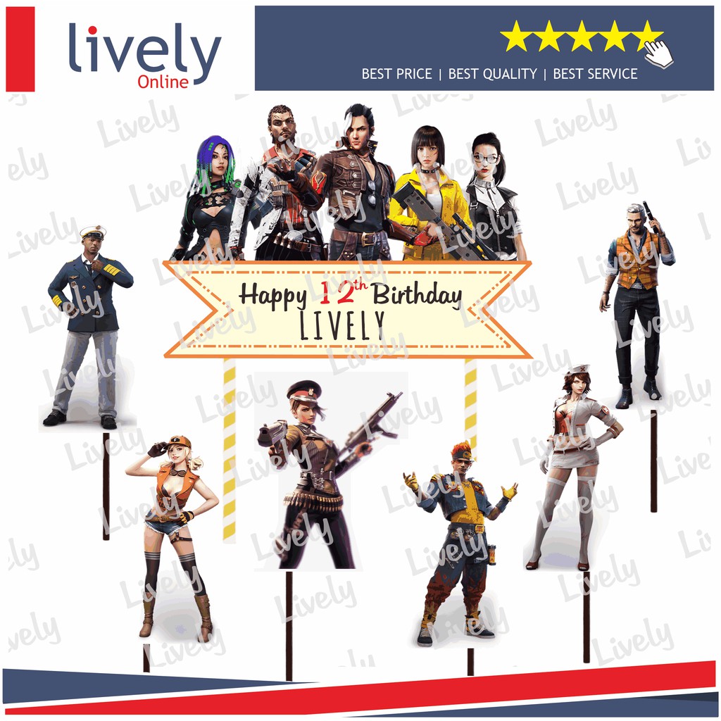 Jual CUSTOM NAMA CAKE TOPPER KARAKTER FREE FIRE 02 HIASAN KUE ULANG ...
