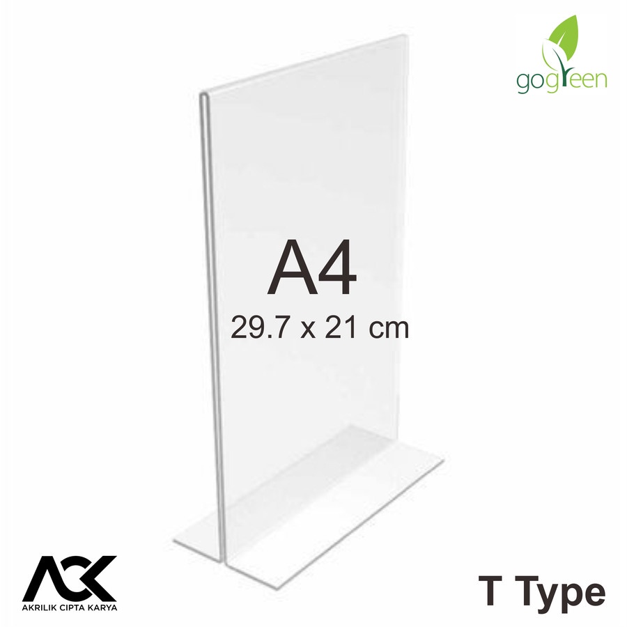 Jual Tempat Brosur Meja Akrilik A4 T Type / Acrylic Tent Card Holder A4 / A4 T Type 2 Sisi ...