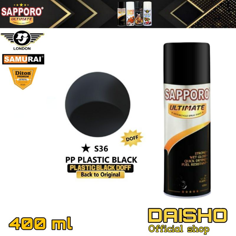 Jual SAPPORO ULTIMATE S36 PP plastic plastik black hitam 400ml pilox pilok pylox cat semprot ...