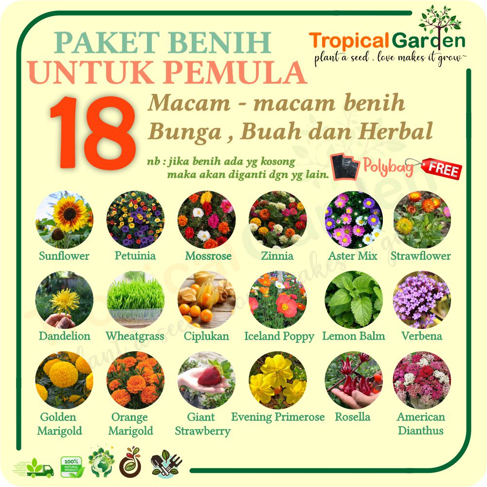 Jual Tropical Garden Paket 18 Macam Benih Bunga/Herbal/Buah Mudah ...