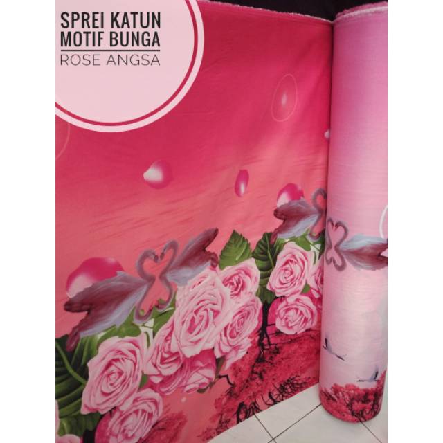 Kain bahan sprei seprei / gorden gordyn katun motif bunga rose angsa ...